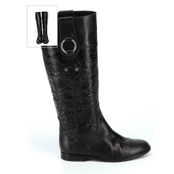 Etro | Shoes | Etro Womens Riding Boots Black Leather Paisley Tooled ...